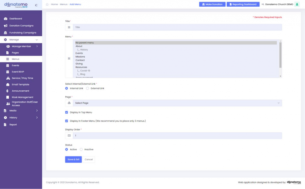 Create a custom menu for your own website – DonateMo Support