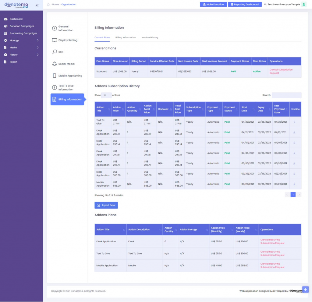 How to manage organization subscription billing? – DonateMo Support