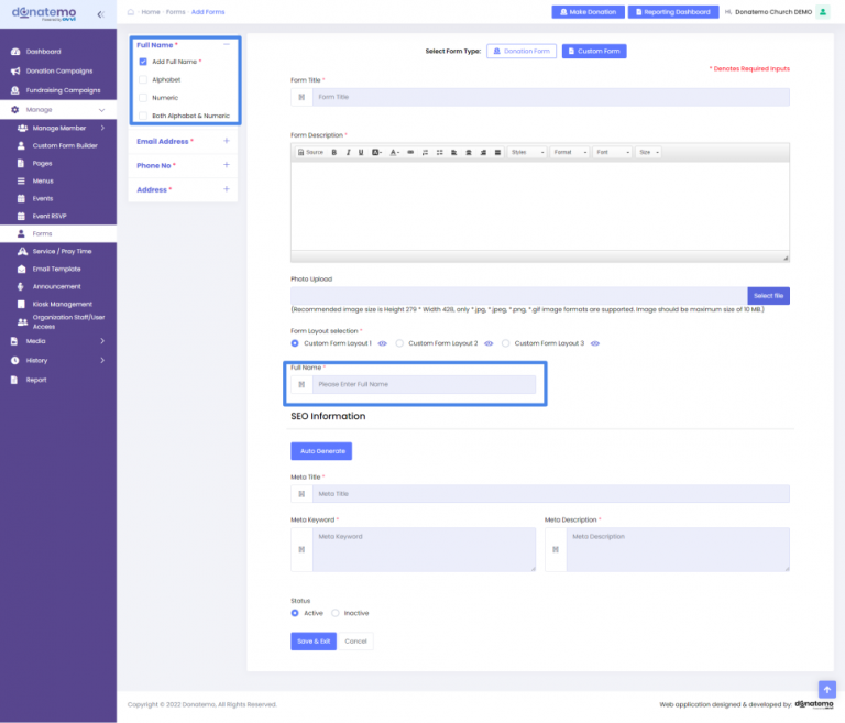 How to create custom form and purpose of custom form – DonateMo Support