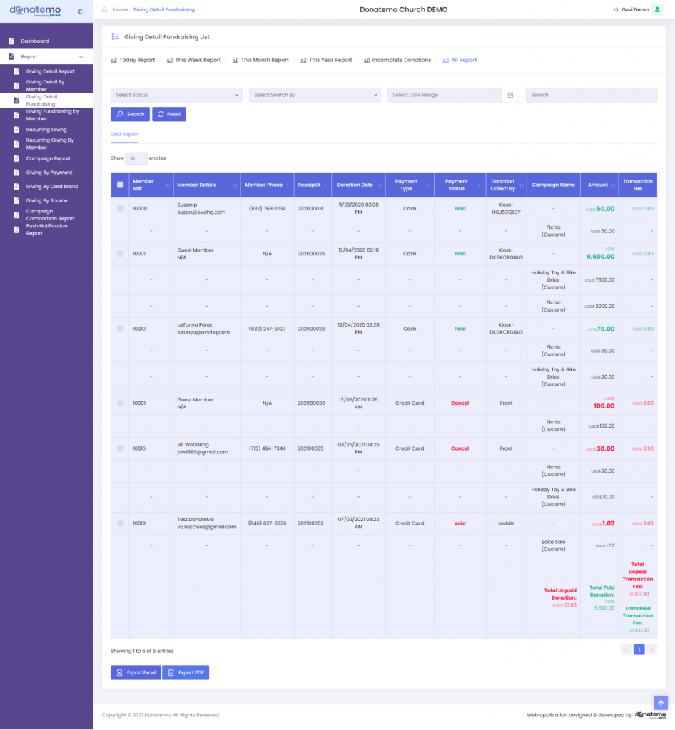Multiple tabular representation reports – DonateMo Support