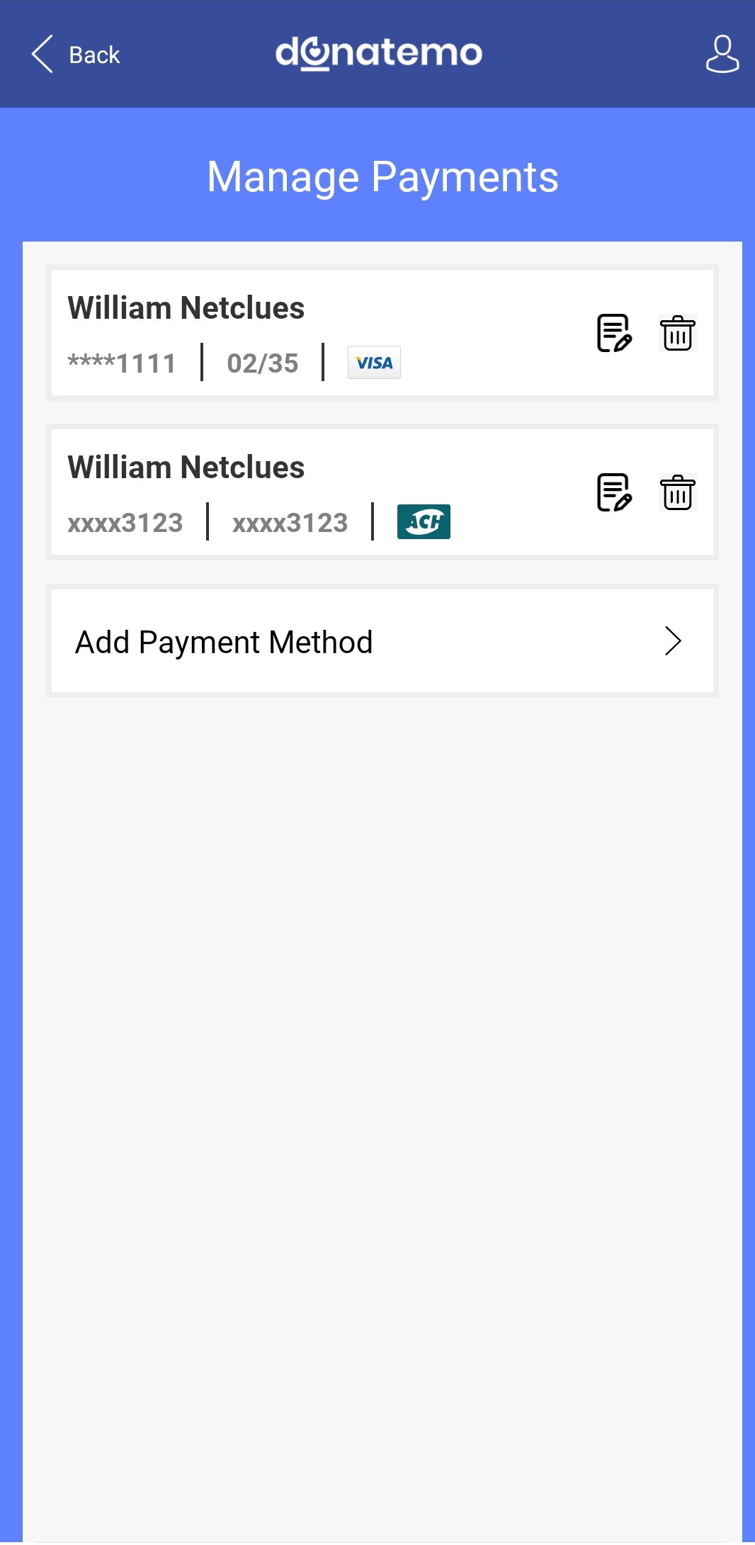 Manage Payment Options – DonateMo Support