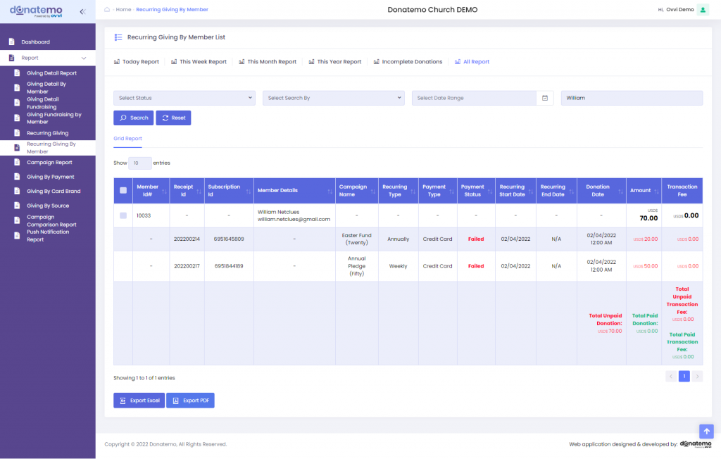 Multiple tabular representation reports – DonateMo Support