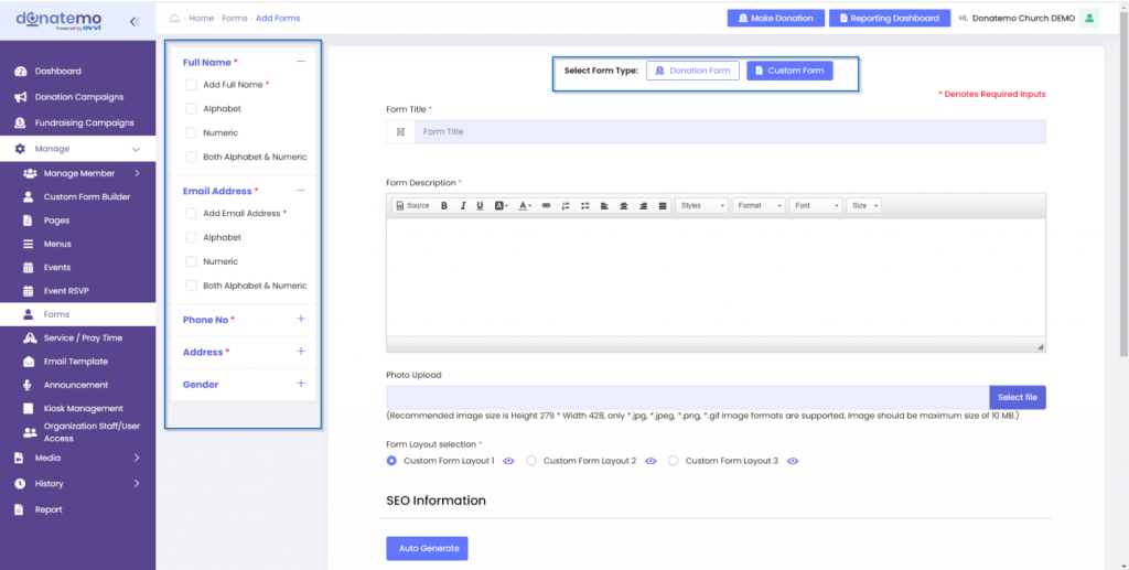 How to Make Form Using Custom Form Builder? – DonateMo Support