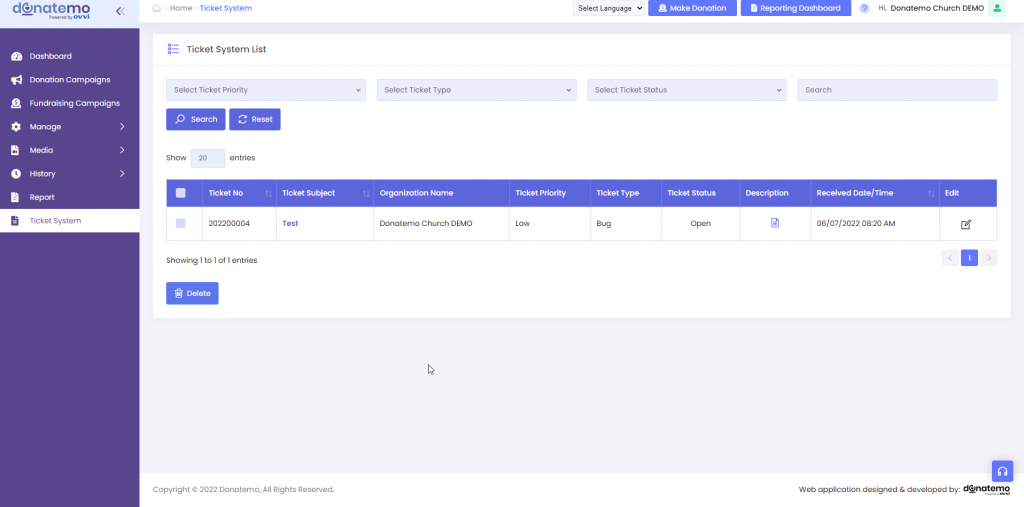 How to Create Ticket Using Ticket System? – DonateMo Support